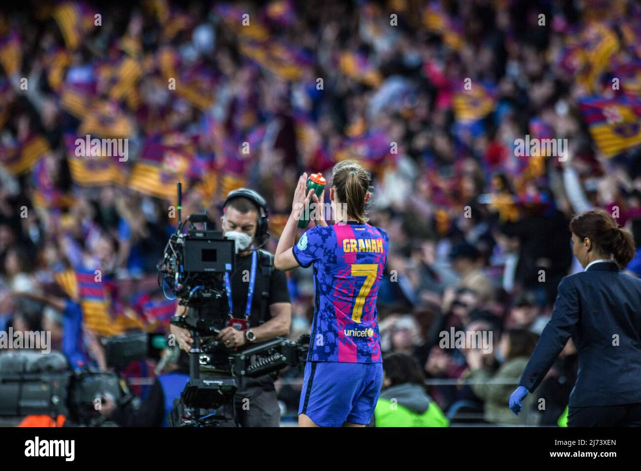Caroline Graham Hansen of FC Barcelona applauds during the UEFA Women's ...