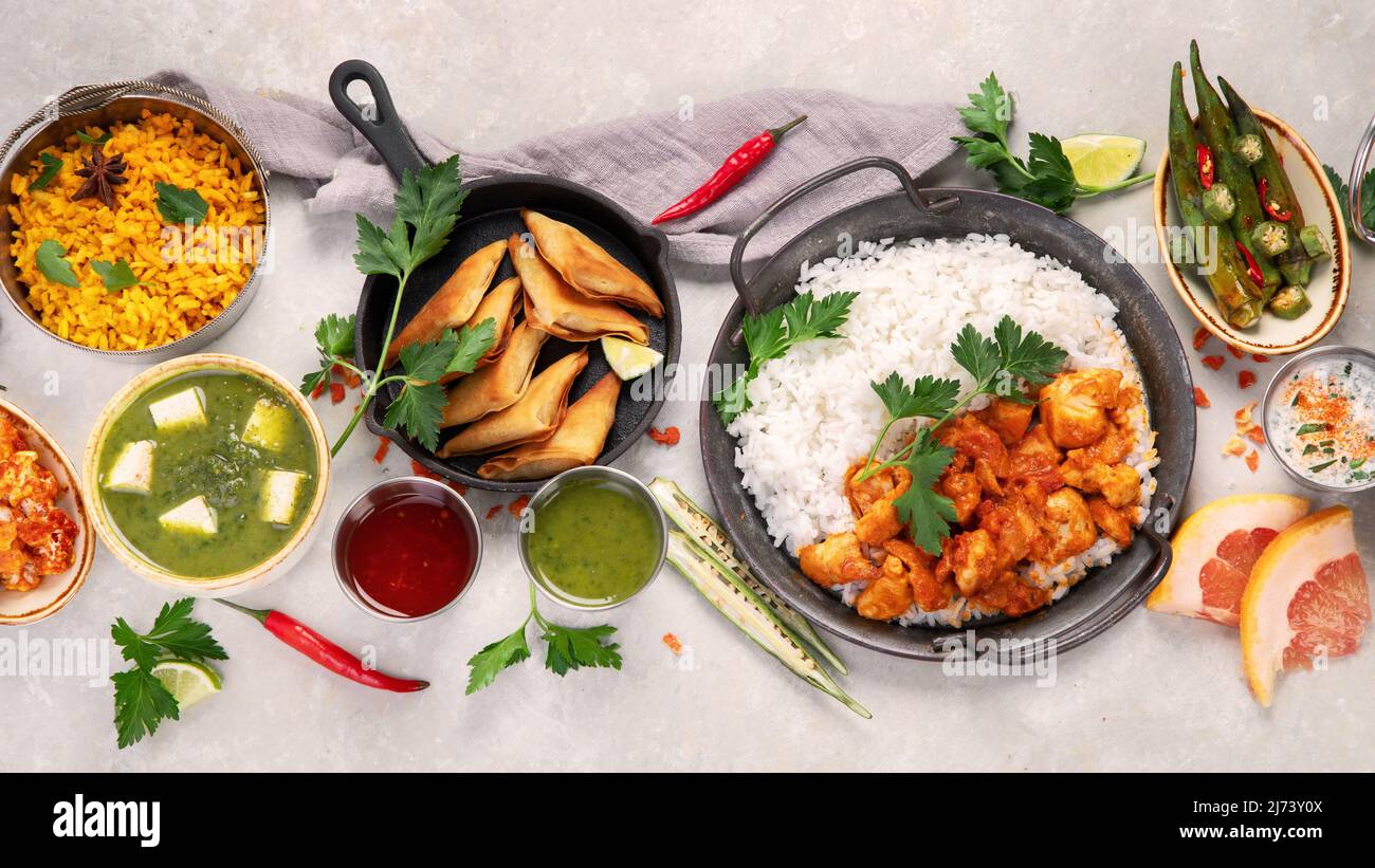 Indian food assortment on light background. Traditional food concept ...