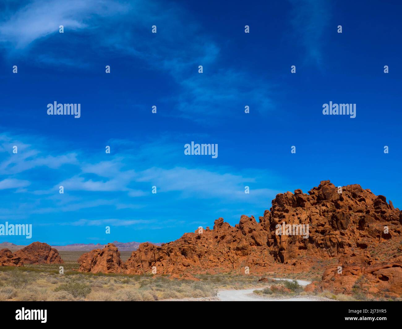 Panorama view of the famous Valley of fire state park. Red sandstone ...