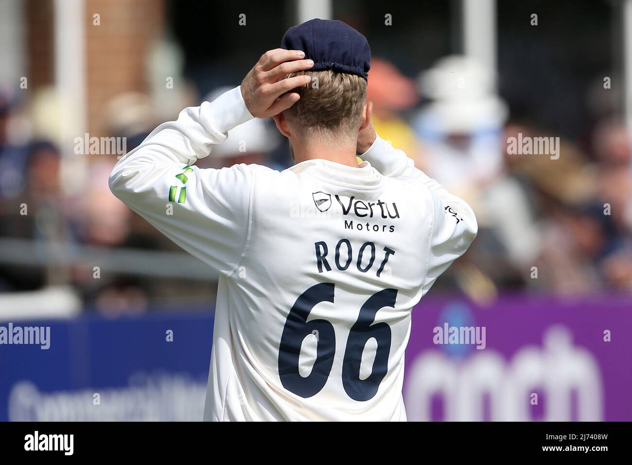 Joe Root of Yorkshire adjusts his cap during Essex CCC vs Yorkshire CCC ...