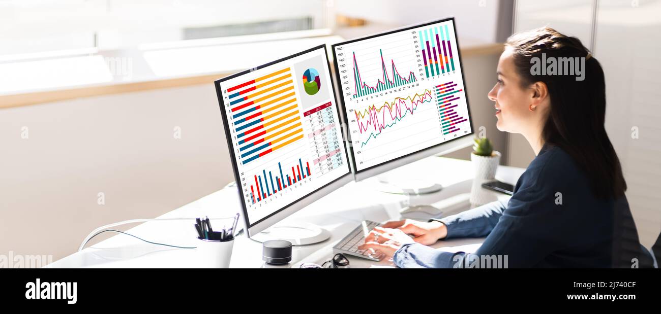 Financial Business Analytics Data Dashboard. Analyst Woman Stock Photo ...