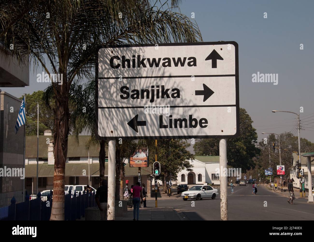 Street scene with Road Sign, Blantyre, Malawi, Africa. The first ...