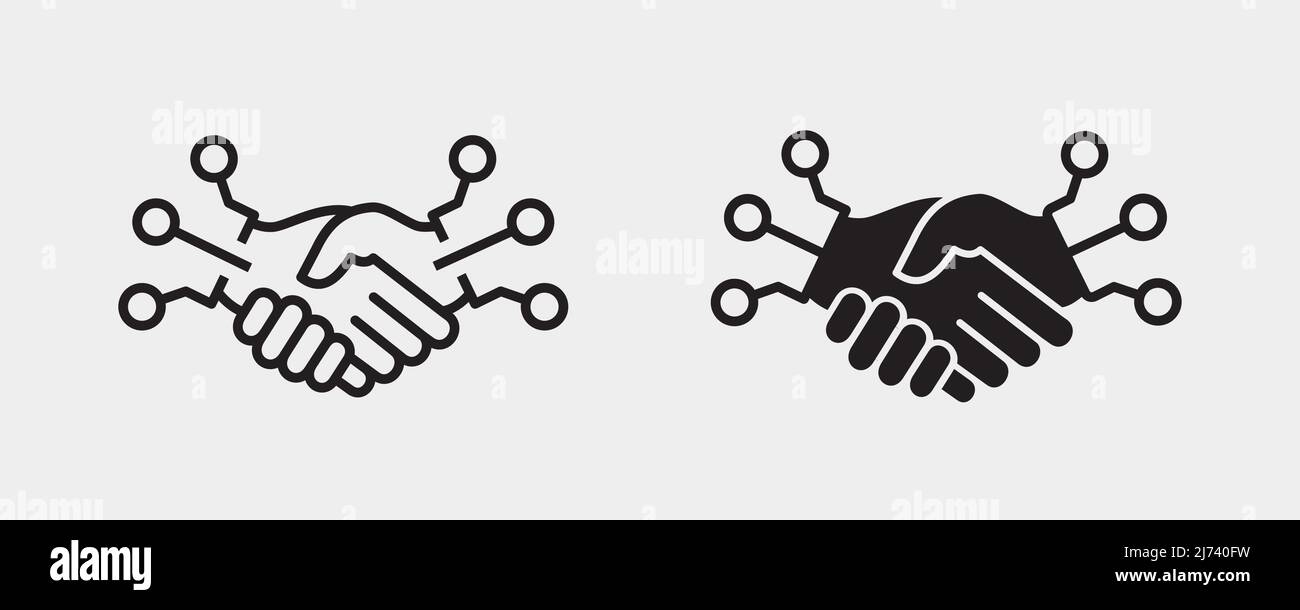Digital handshake icon. Black vector illustration isolated on white ...