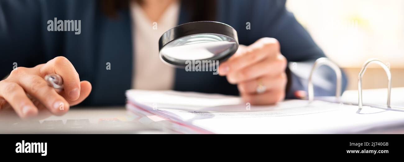 Auditor Woman Using Magnifier Glass For Fraud Investigation Stock Photo ...