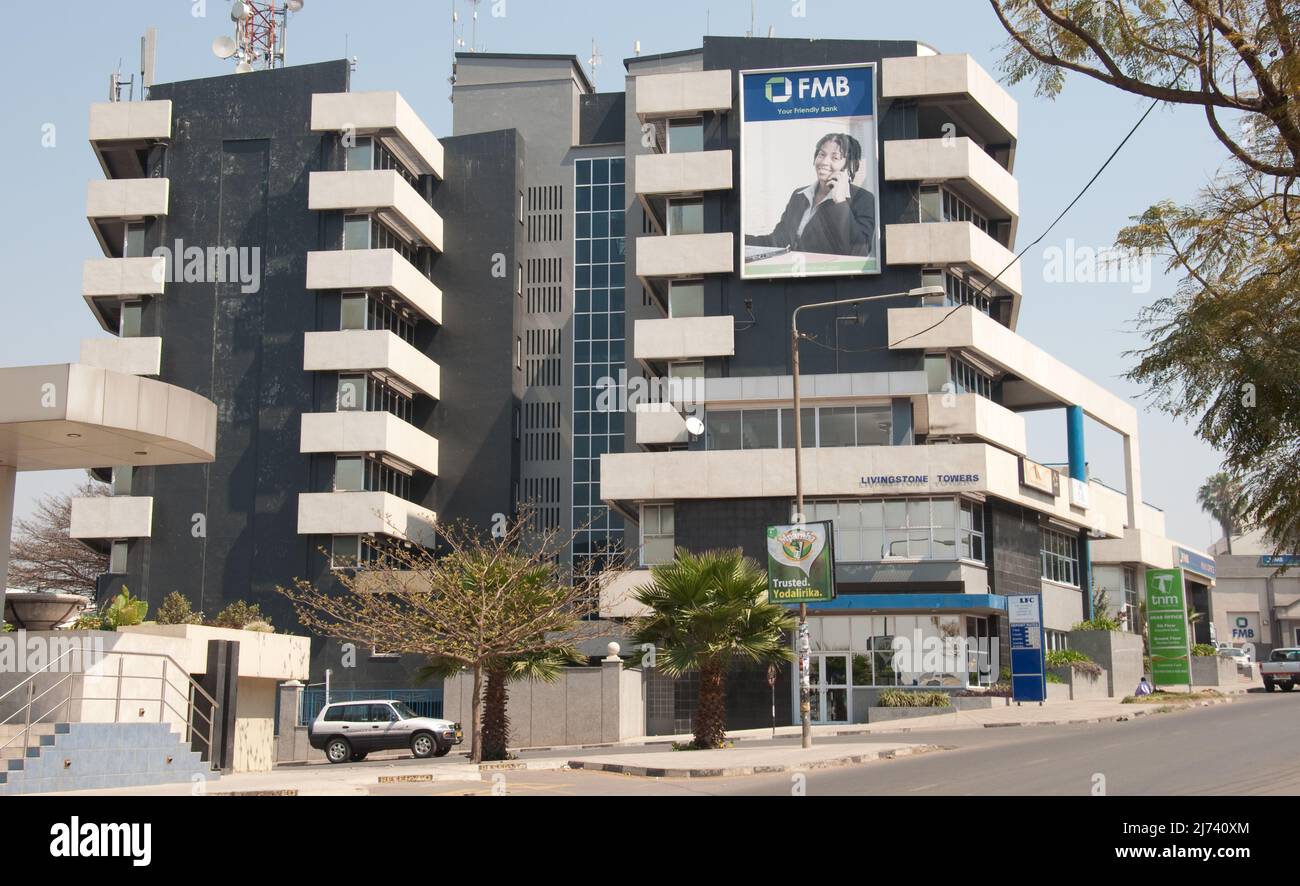 Modern building with FMB Bank, Blantyre, Malawi, Africa. Until recently ...
