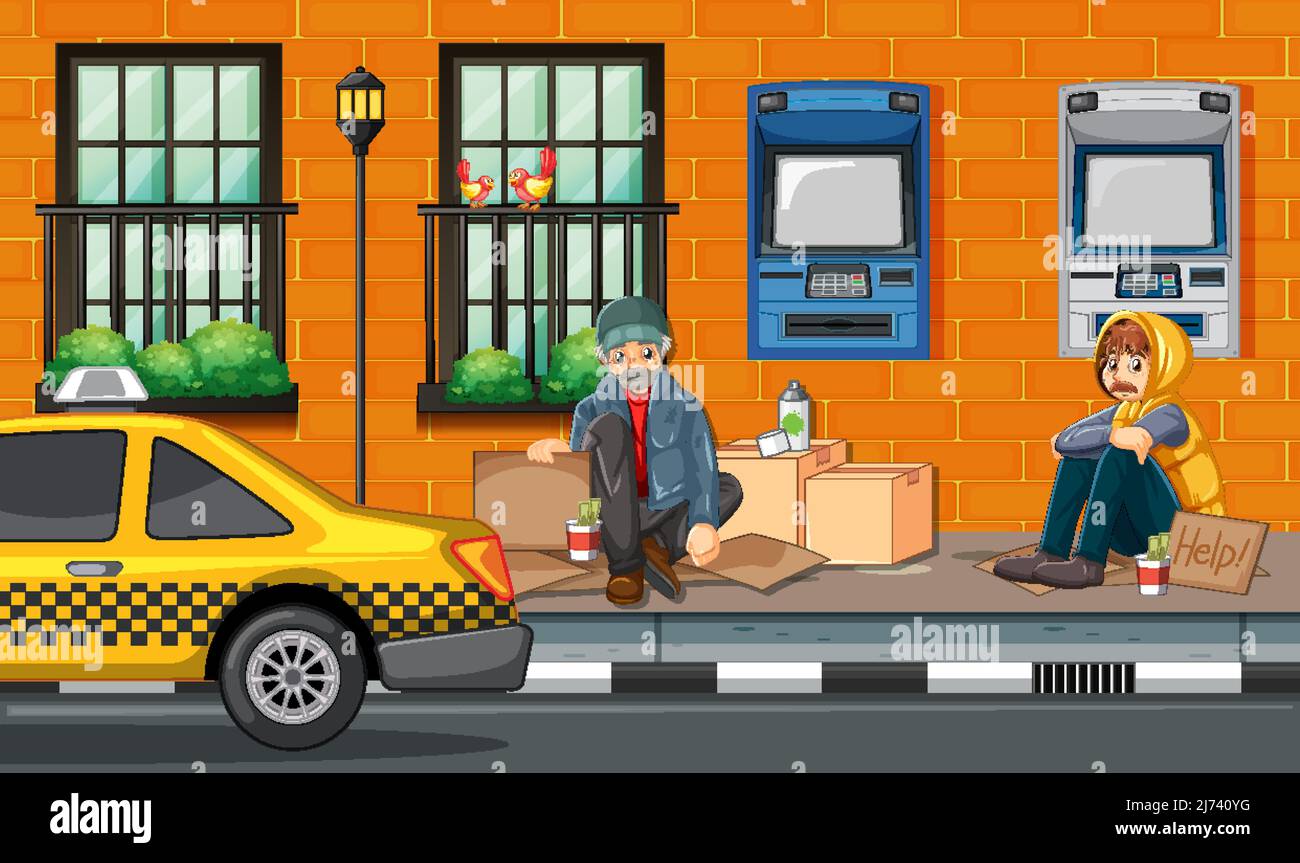 Outdoor scene with homeless people illustration Stock Vector Image ...