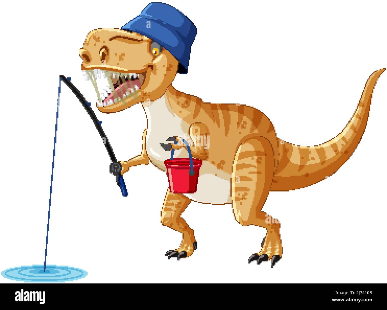 Tyrannosaurus rex dinosaur fishing in cartoon style illustration Stock ...