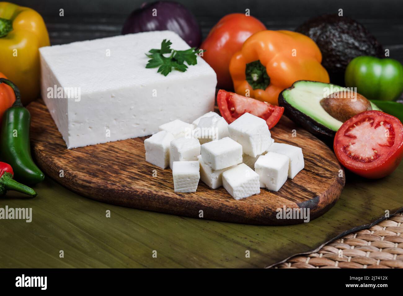 Mexican white panela cheese with fresh ingredients in Mexico Latin ...
