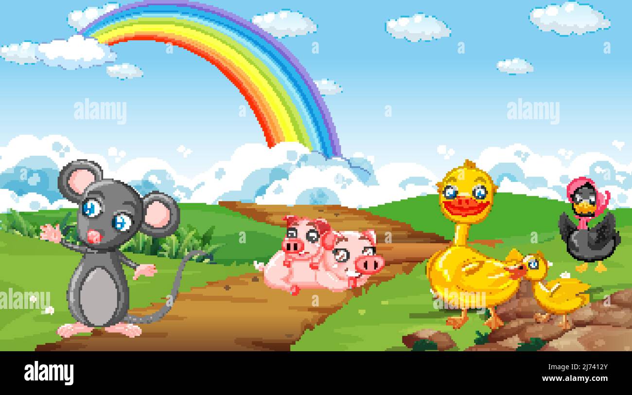 Scene with cute animals at daytime illustration Stock Vector Image ...