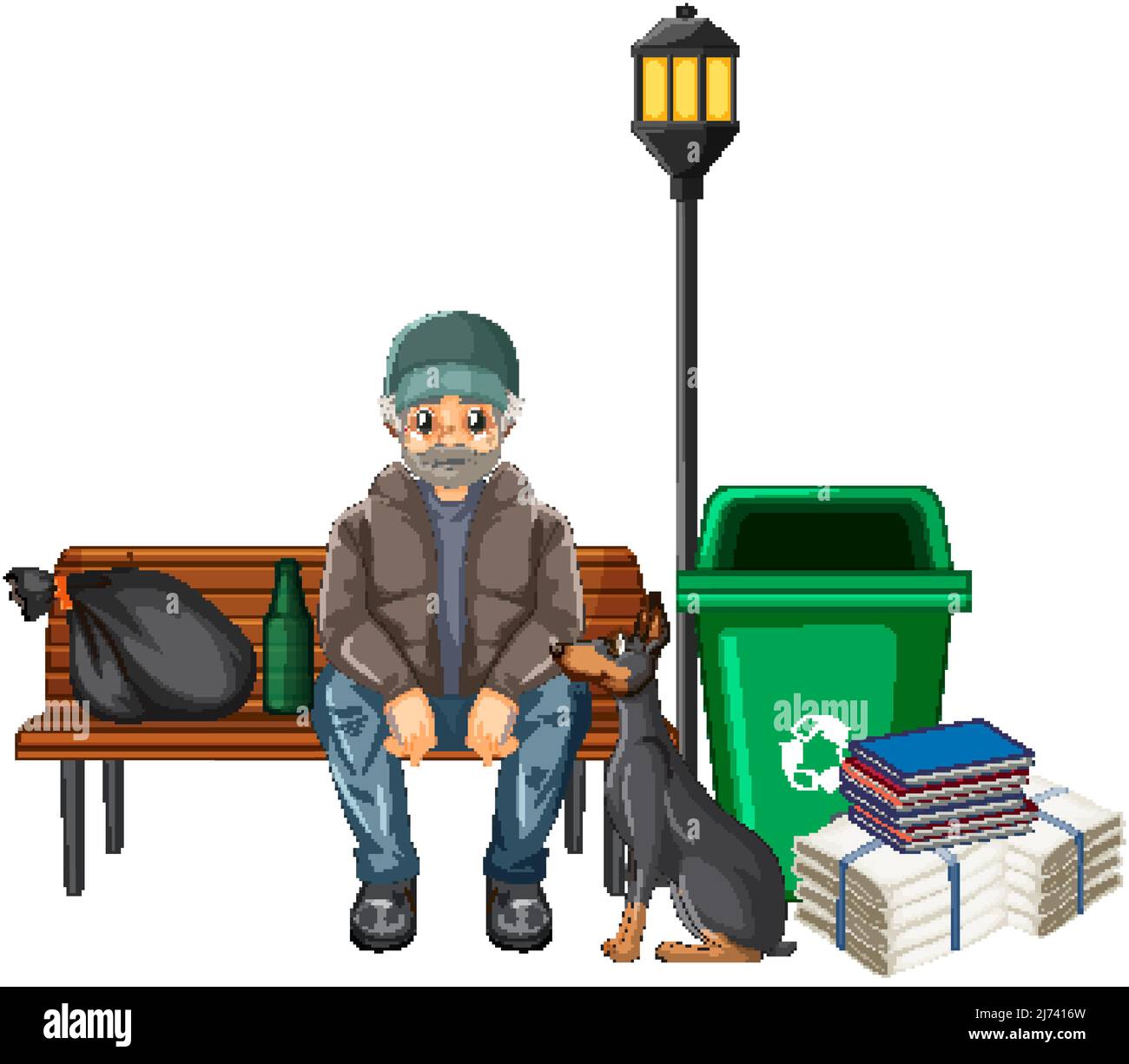 Homeless old man cartoon character illustration Stock Vector Image ...