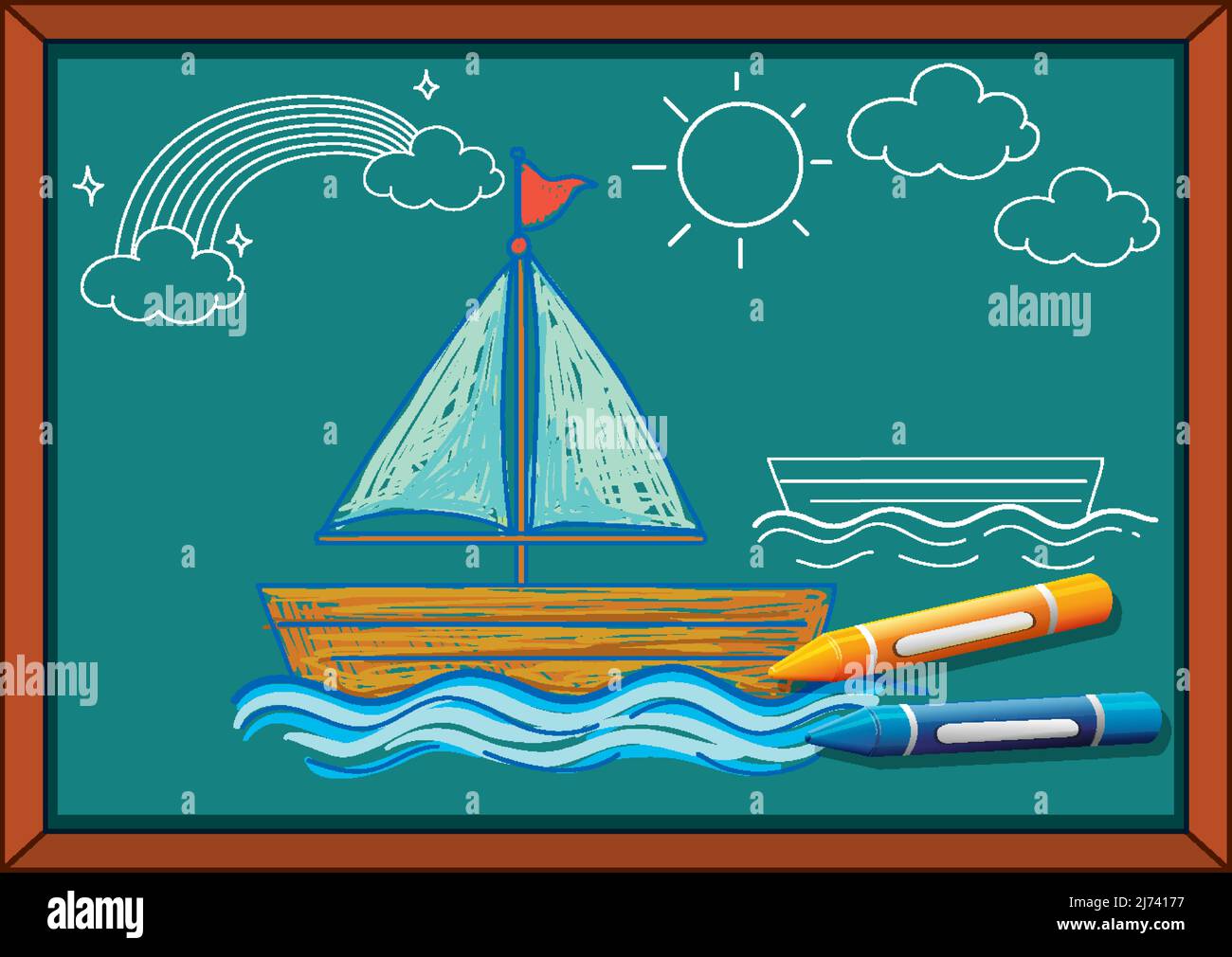 Hand drawn coloured chalk on blackboard illustration Stock Vector Image ...