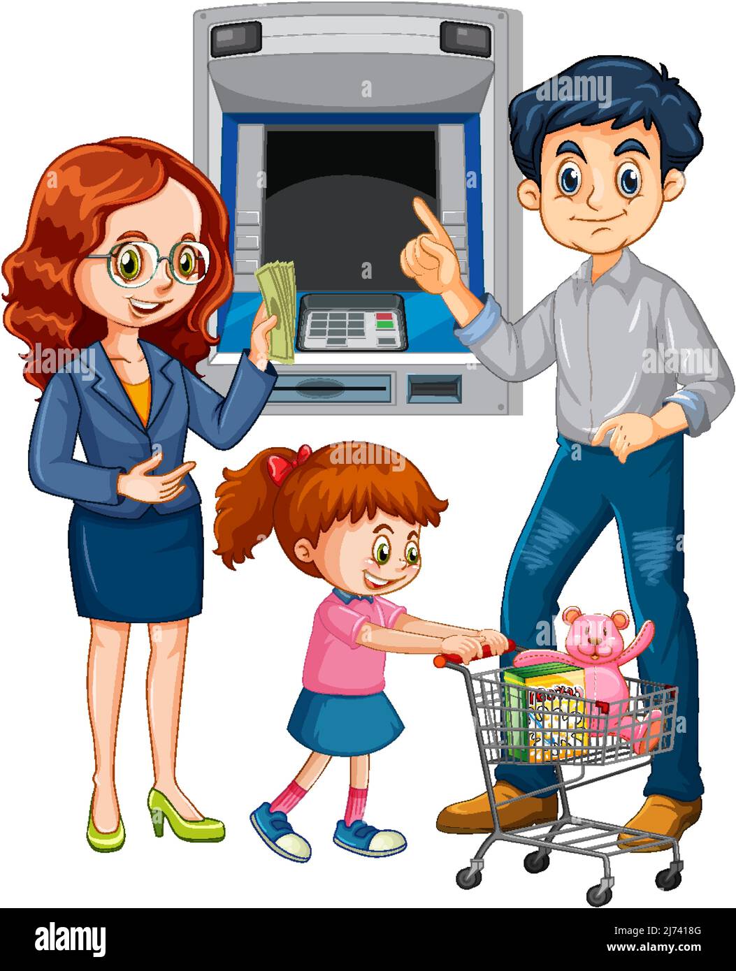 Business woman withdraw money from atm machine illustration Stock ...