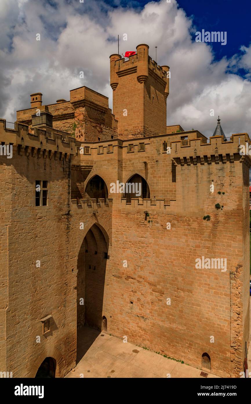 Olite, Spain - June 23, 2021: Details of the ornate gothic architecture ...