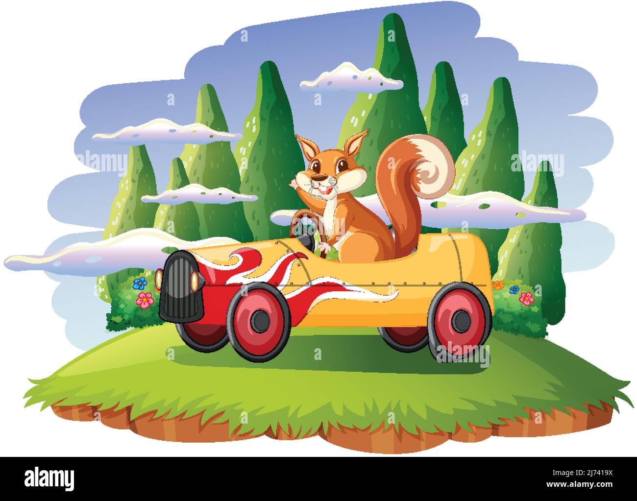 A squirrel driving car on island illustration Stock Vector Image & Art ...