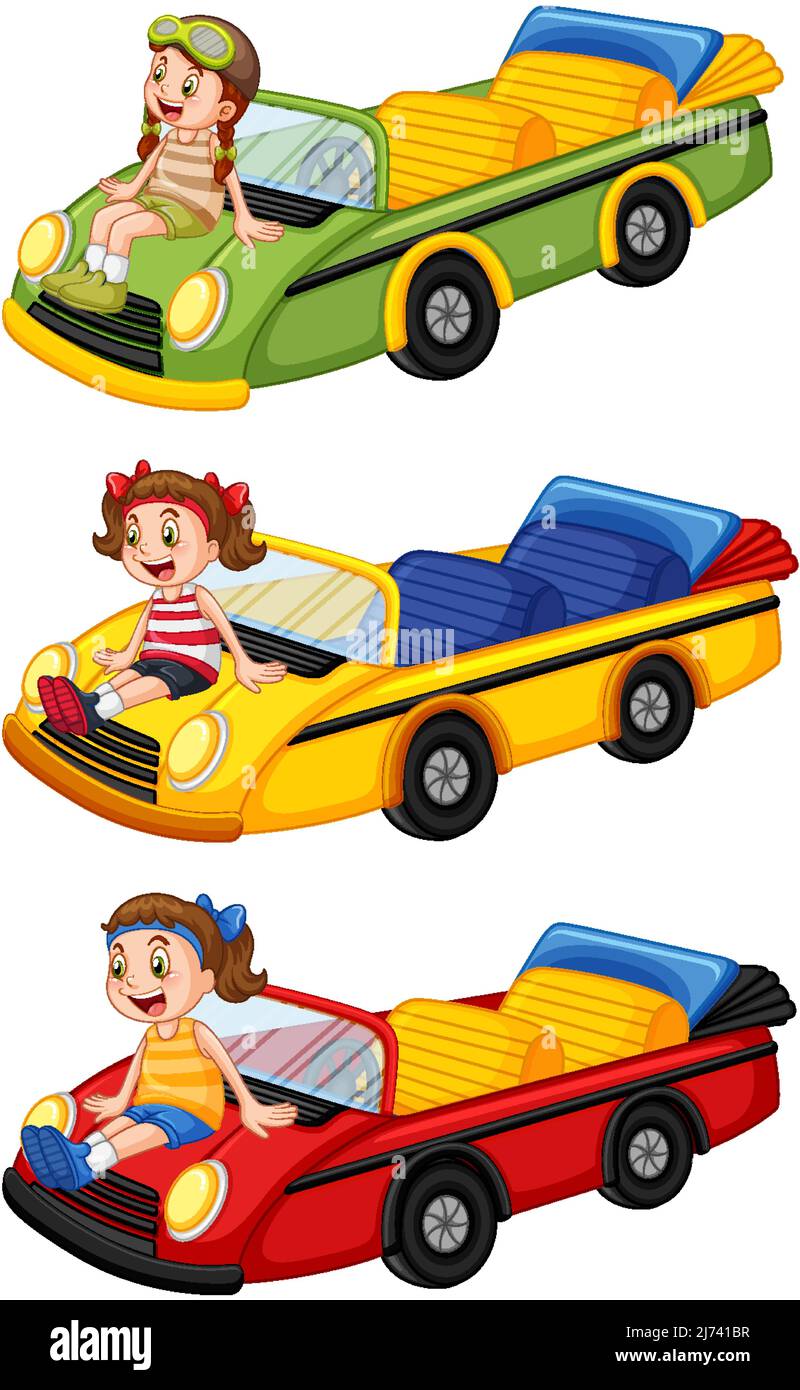 Set of different kids with convertible cars illustration Stock Vector ...