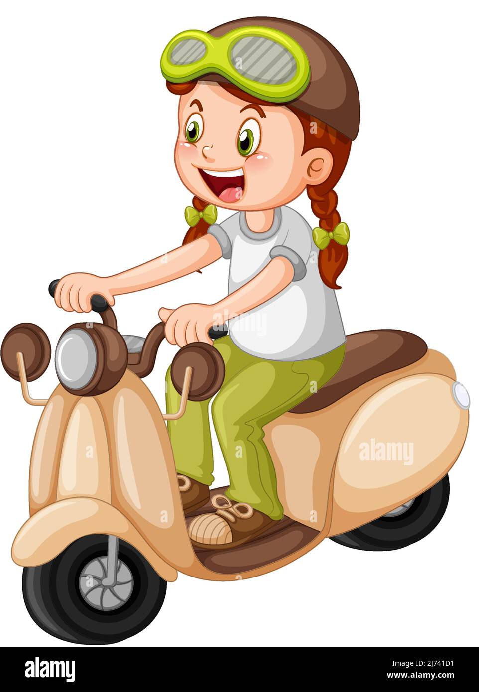 Cartoon girl riding scooter on white background illustration Stock ...