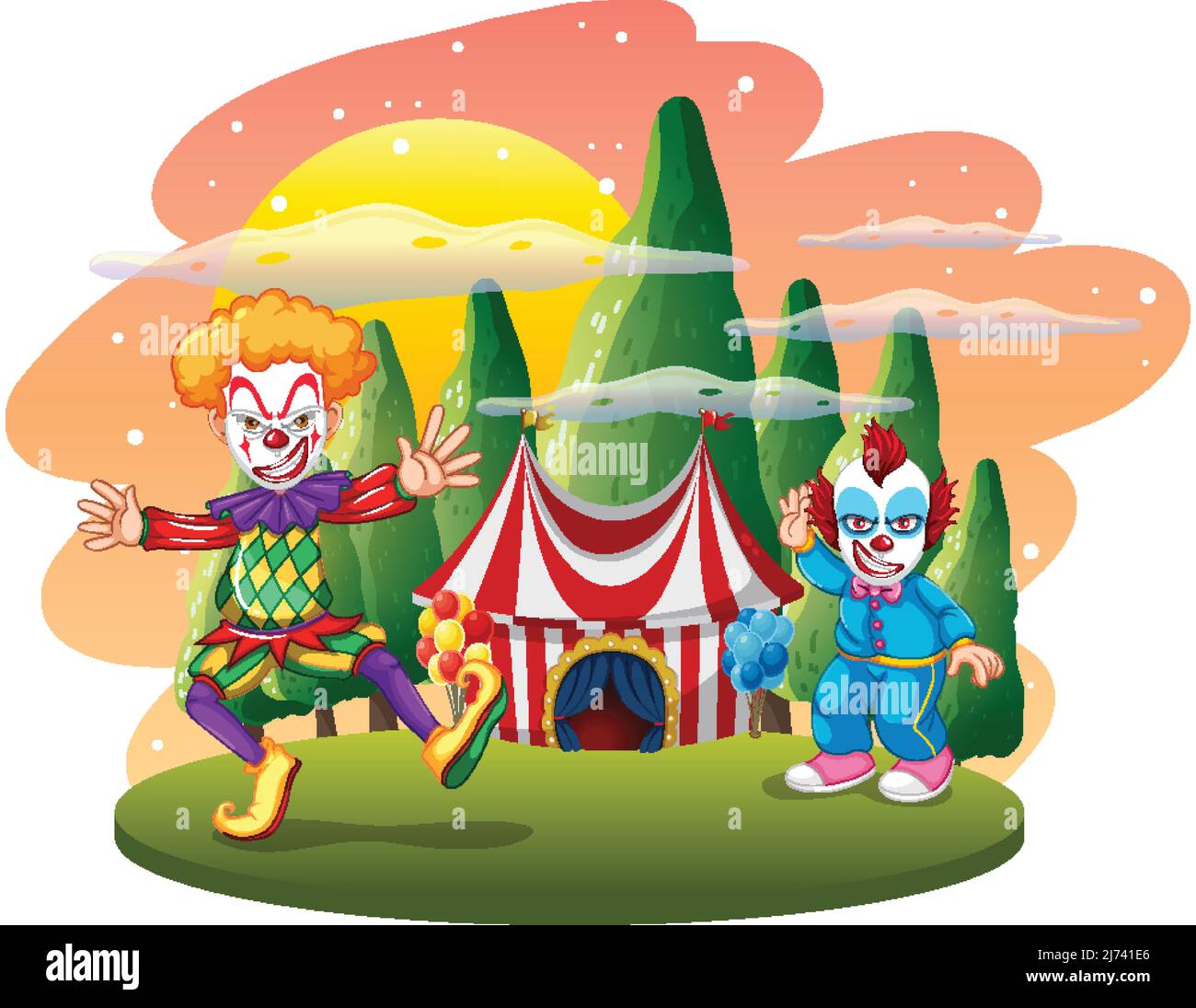 Isolated outdoor scene with clown cartoon characters illustration Stock ...