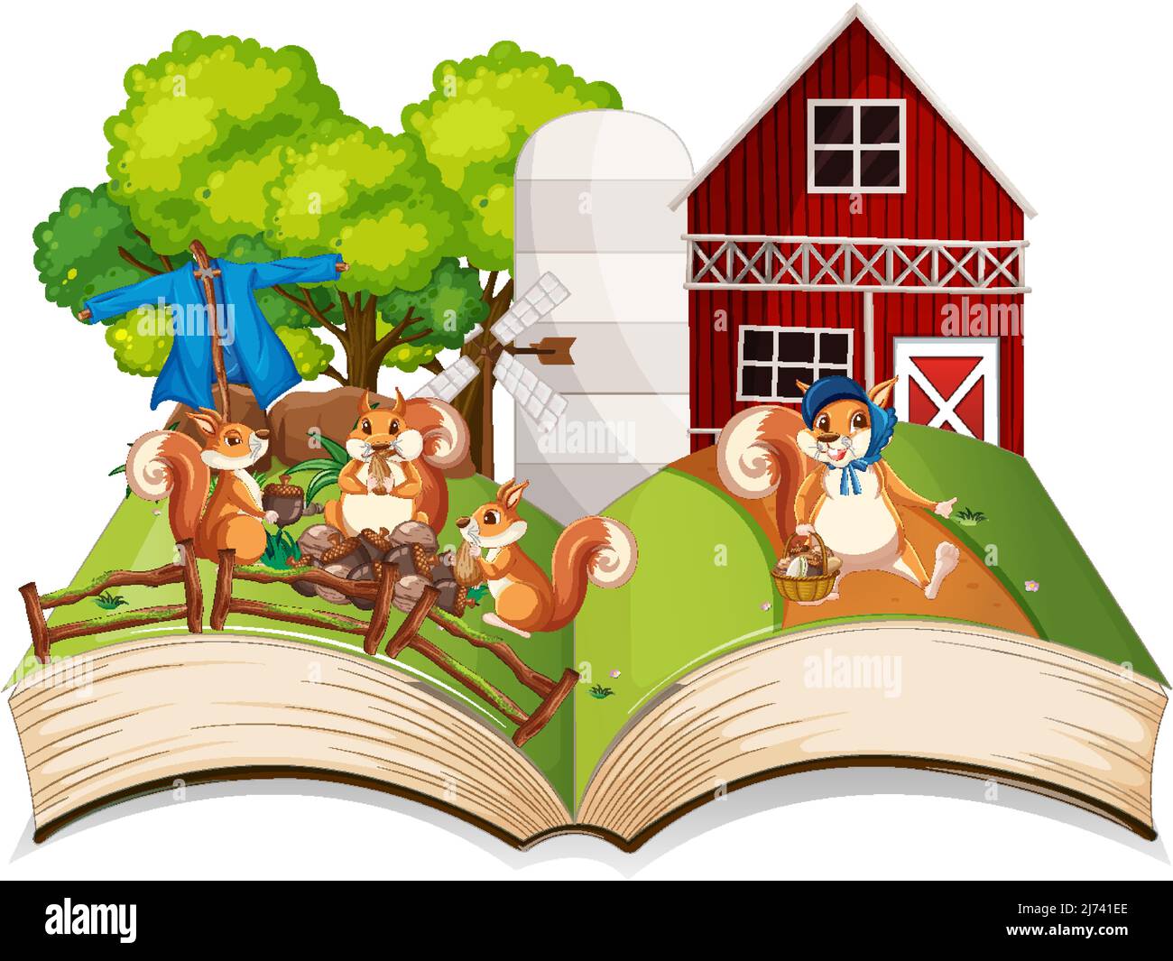 Farm scene with many squirrels by the barn illustration Stock Vector ...