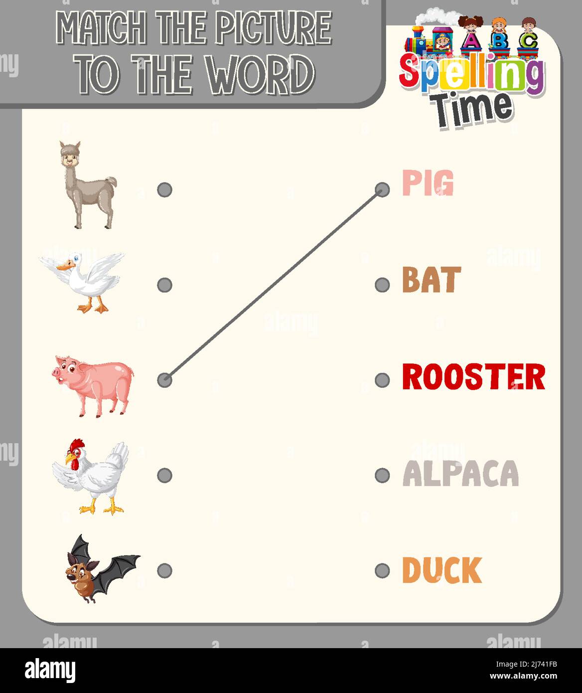 Word to picture matching worksheet for children illustration Stock ...