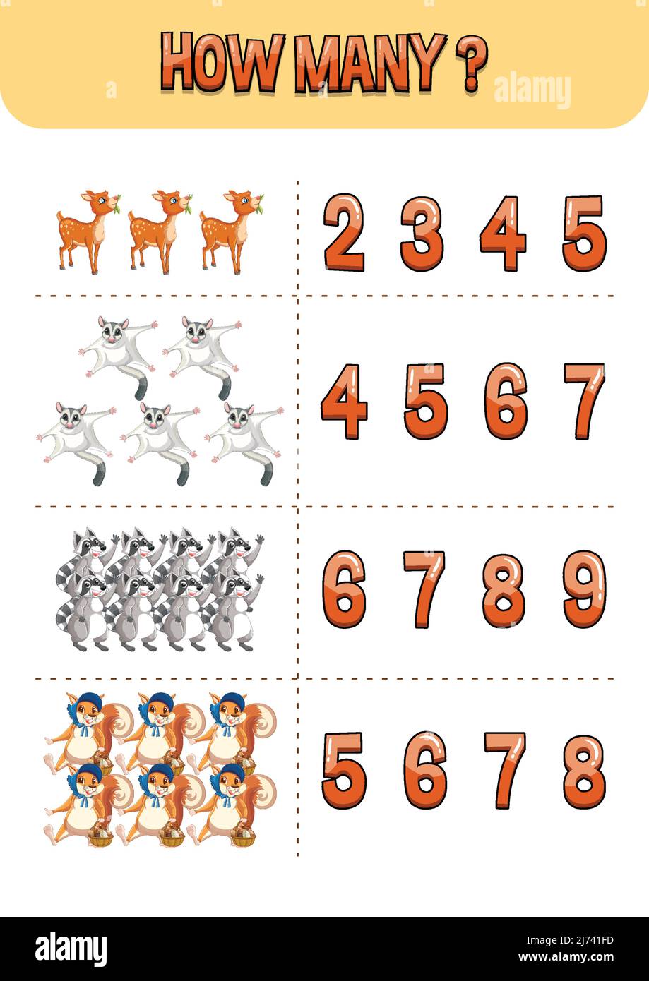 Worksheet design for counting animals illustration Stock Vector Image ...