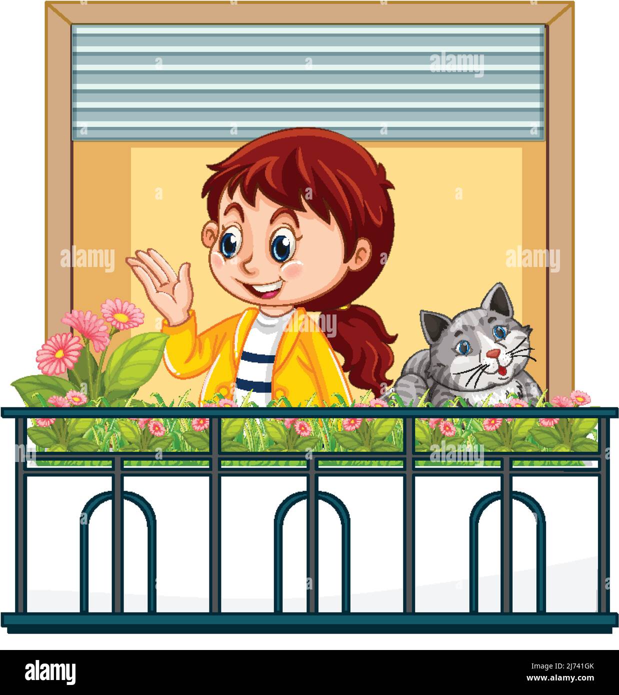 View through the window of a girl cartoon character illustration Stock ...