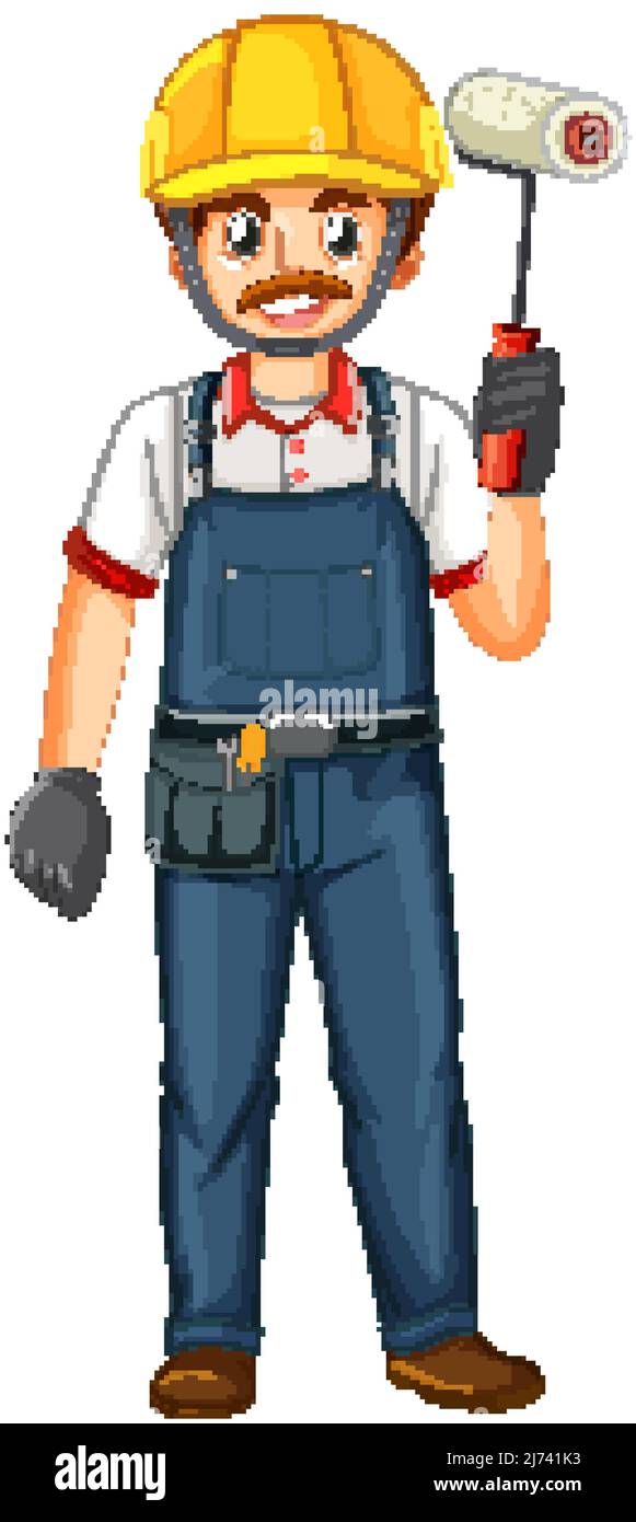 Painter construction worker cartoon character illustration Stock Vector ...