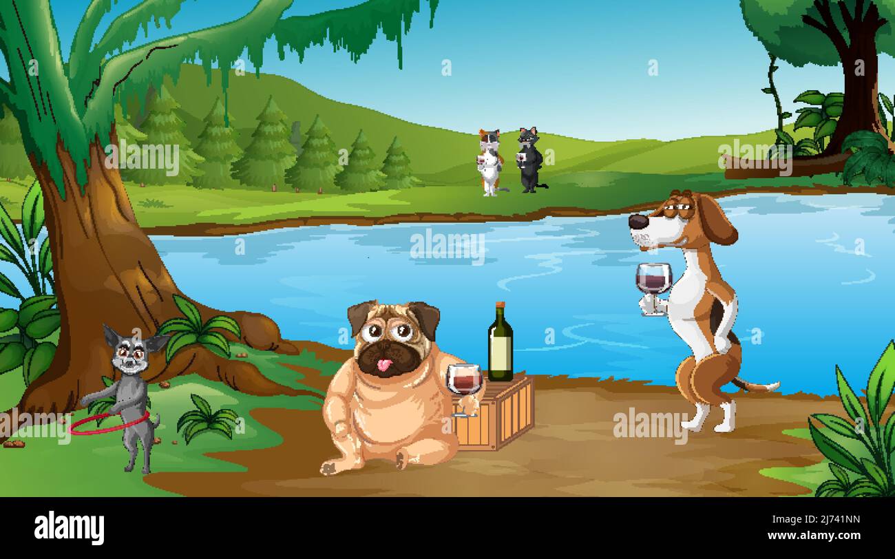 Dog forest lake Stock Vector Images - Alamy