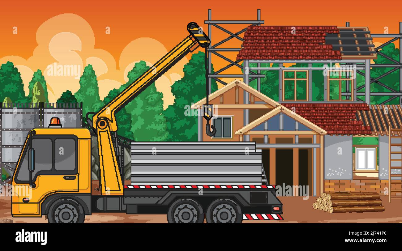 House construction site scene illustration Stock Vector Image & Art - Alamy