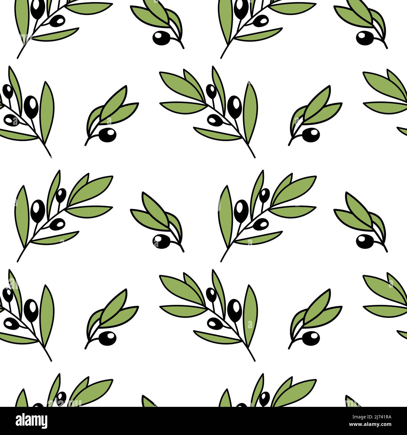 A seamless pattern of olive branches, hand-drawn doodle elements. Olive ...