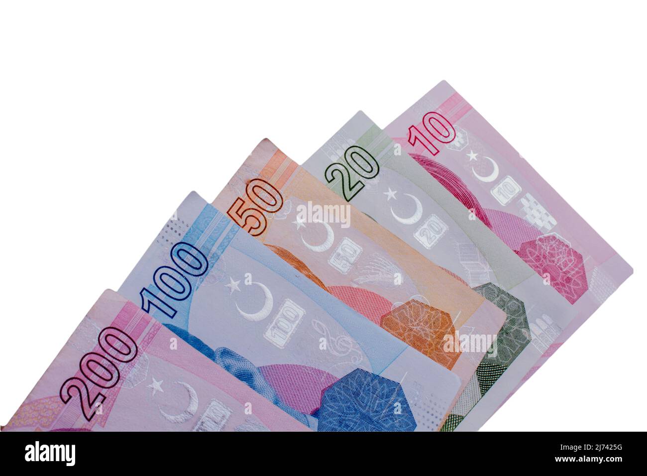 Turkish Lira banknotes isolated on white background Stock Photo - Alamy