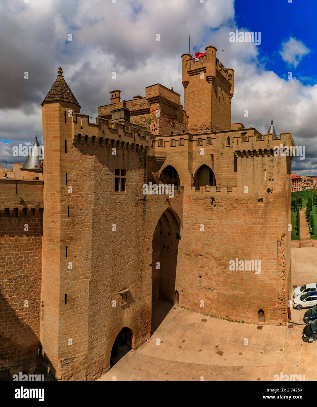 Olite, Spain - June 23, 2021: Details of the ornate gothic architecture ...