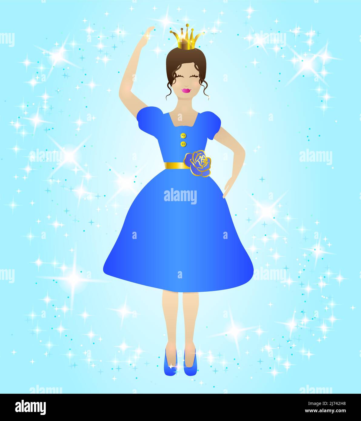 Blue Princess Fairy Illustration Design with Sparkle Background Stock ...