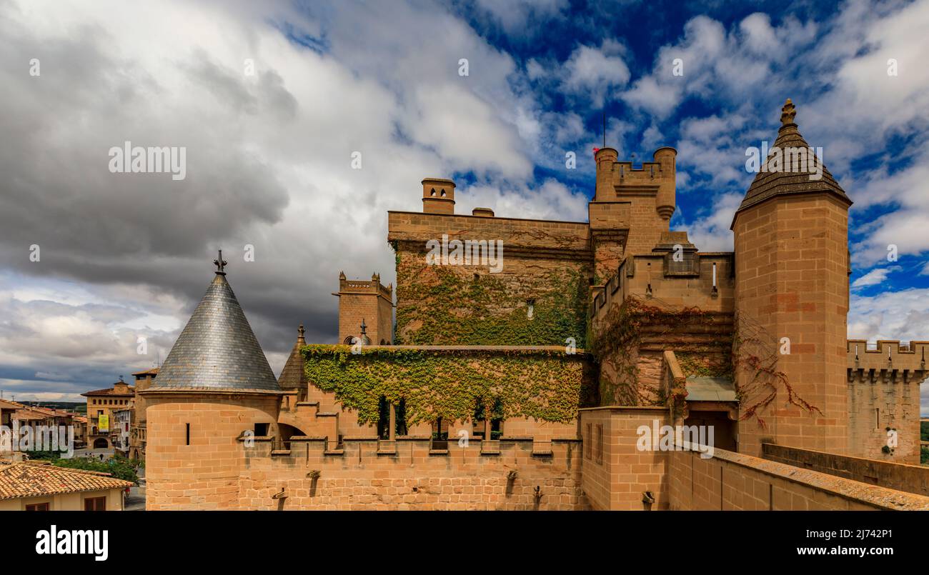 Olite, Spain - June 23, 2021: Details of the ornate gothic architecture ...