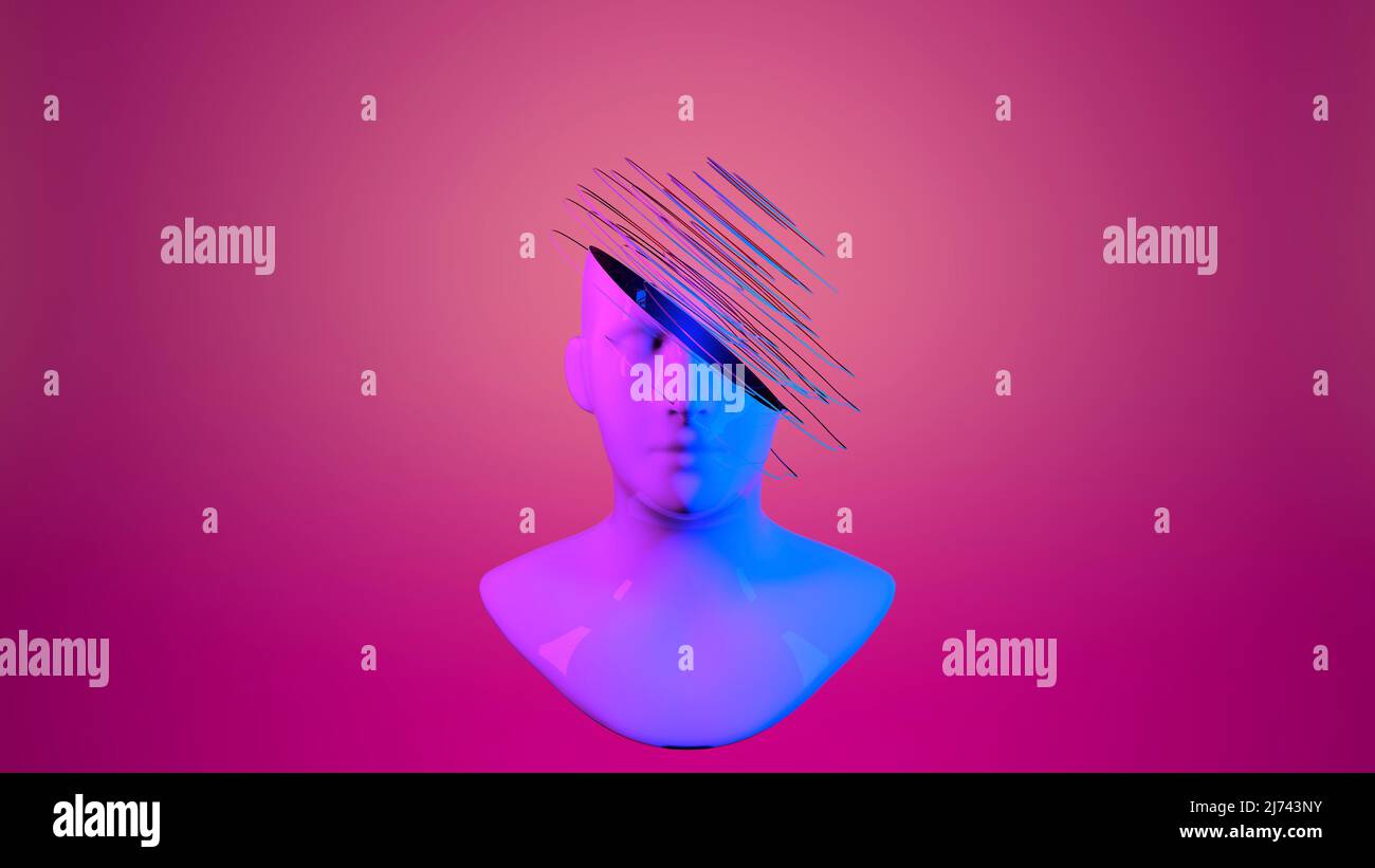 3d digital abstract human face on a dark background. Futuristic face ...