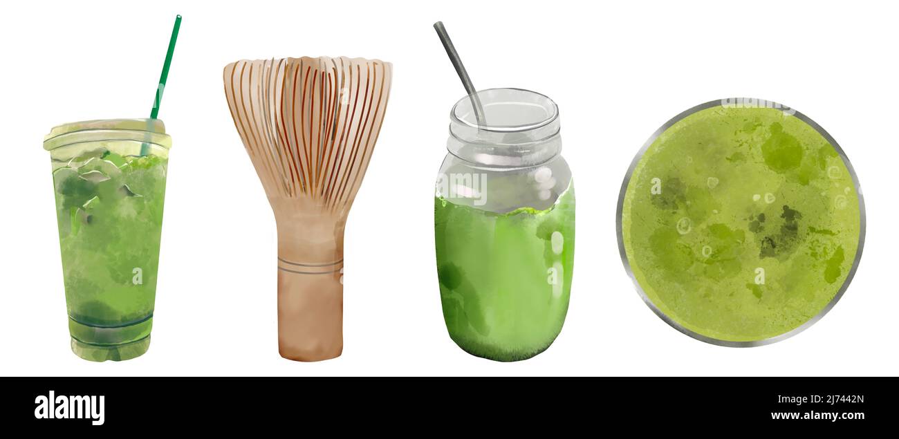 Matcha elements green tea organic composition. Asian hot drink healthy ...