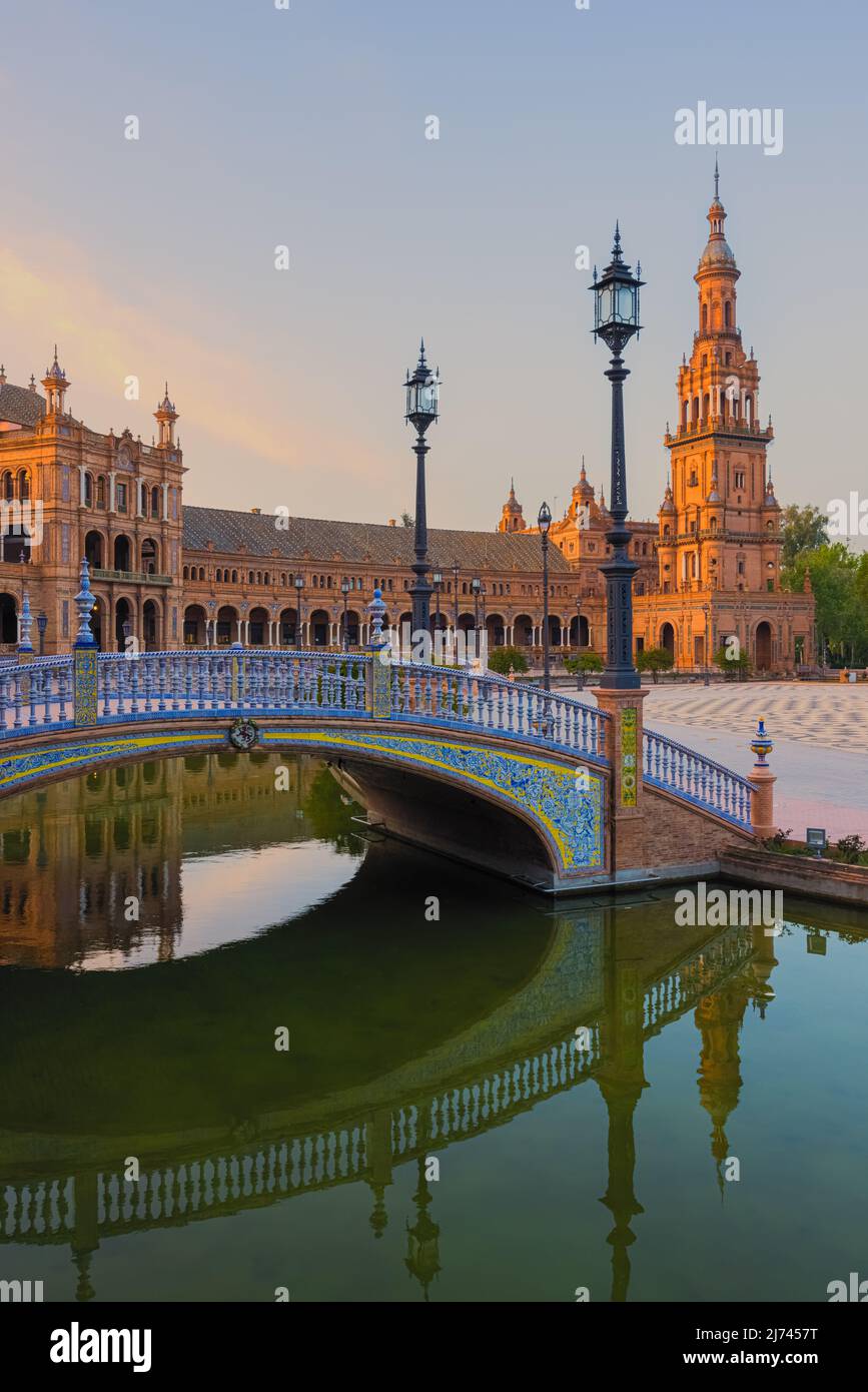 Sunrise at Plaza de España, one of the most famous squares in Sevilla ...