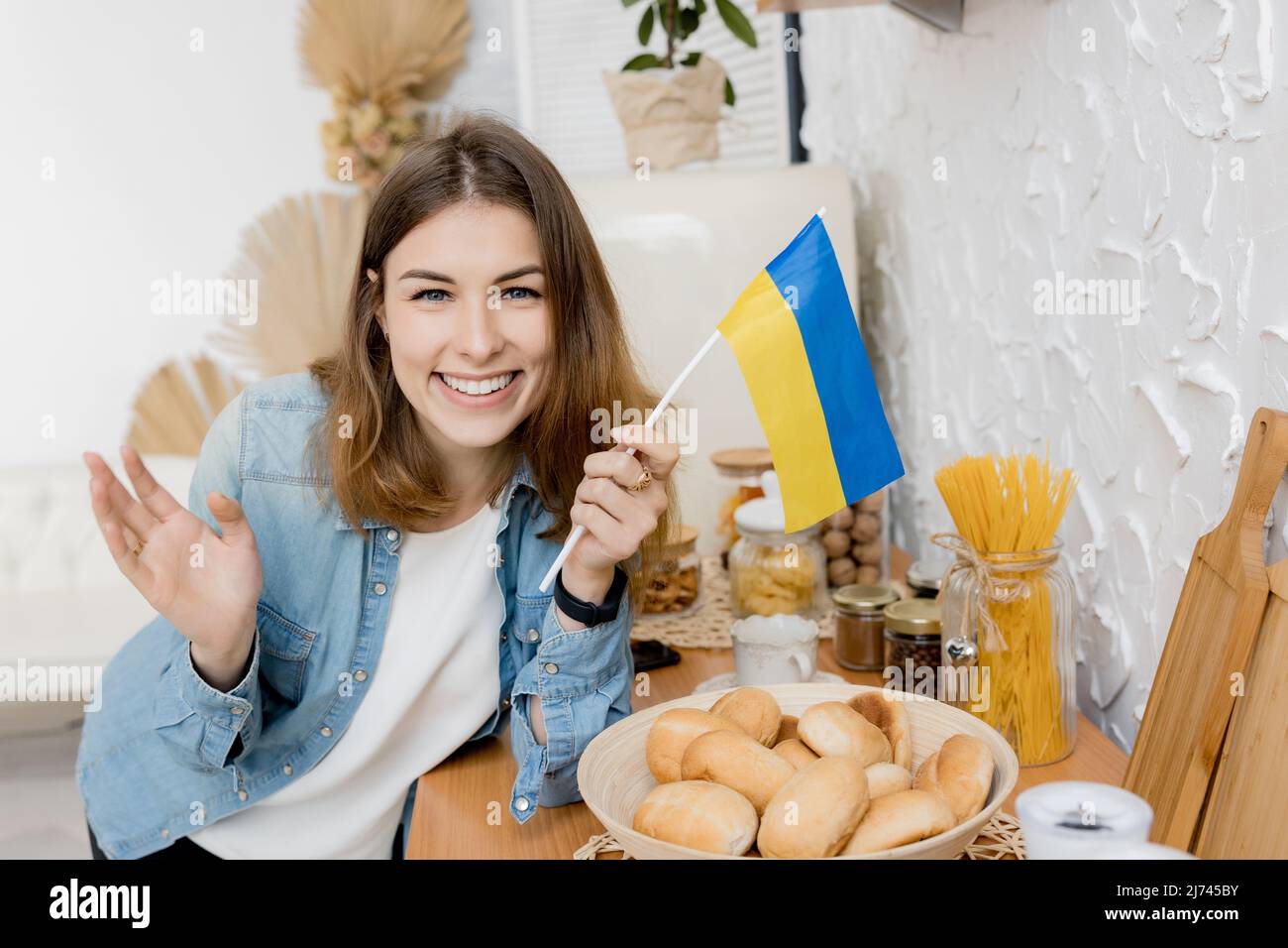 Beautiful ukrainian woman waving national hi-res stock photography and ...