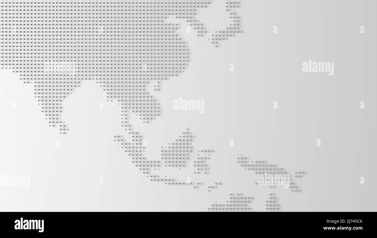 3d Pixel Asia map white background. Digital dots in the form global ...