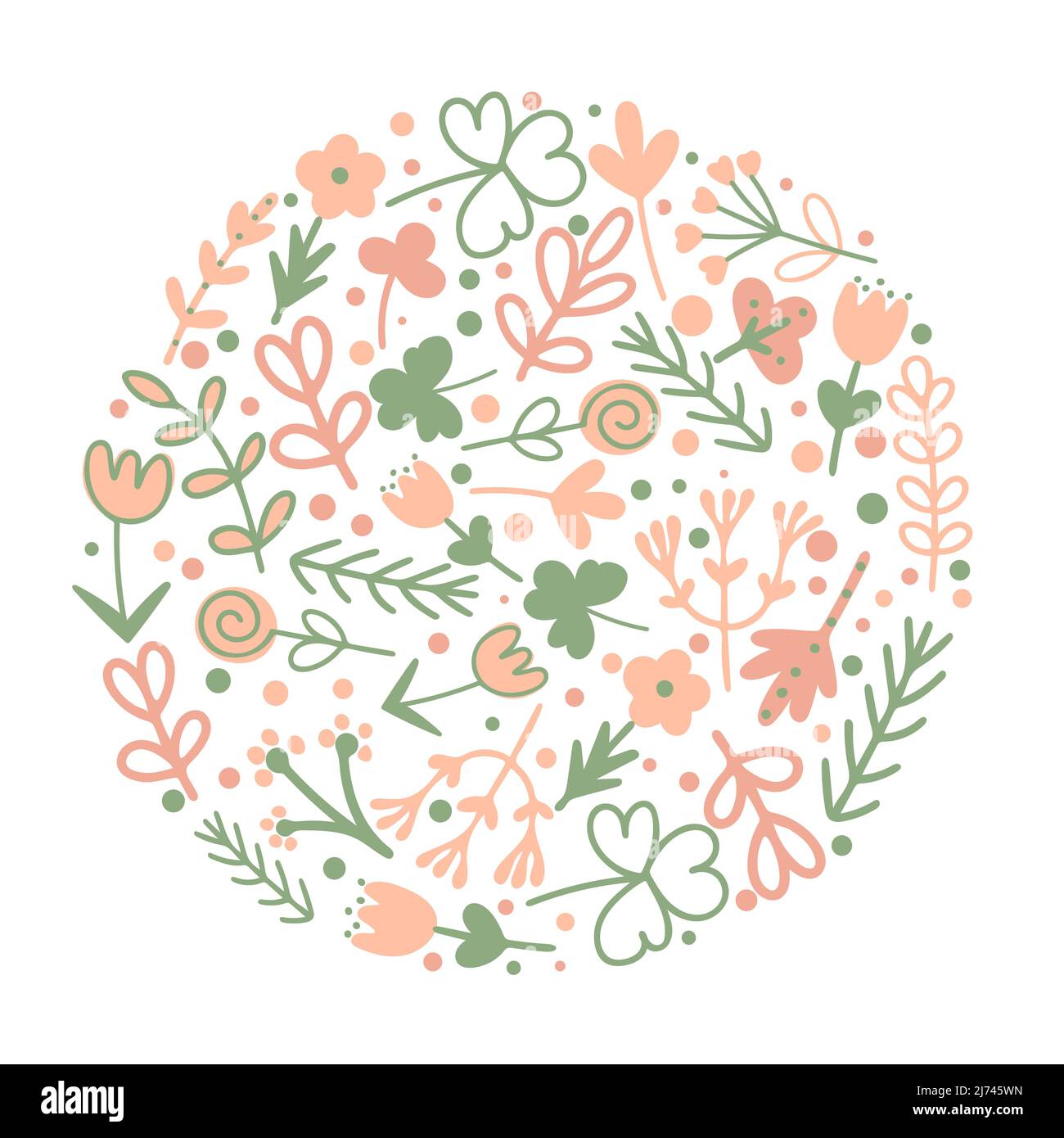 Summer floral round template vector illustration. Circular rim of ...