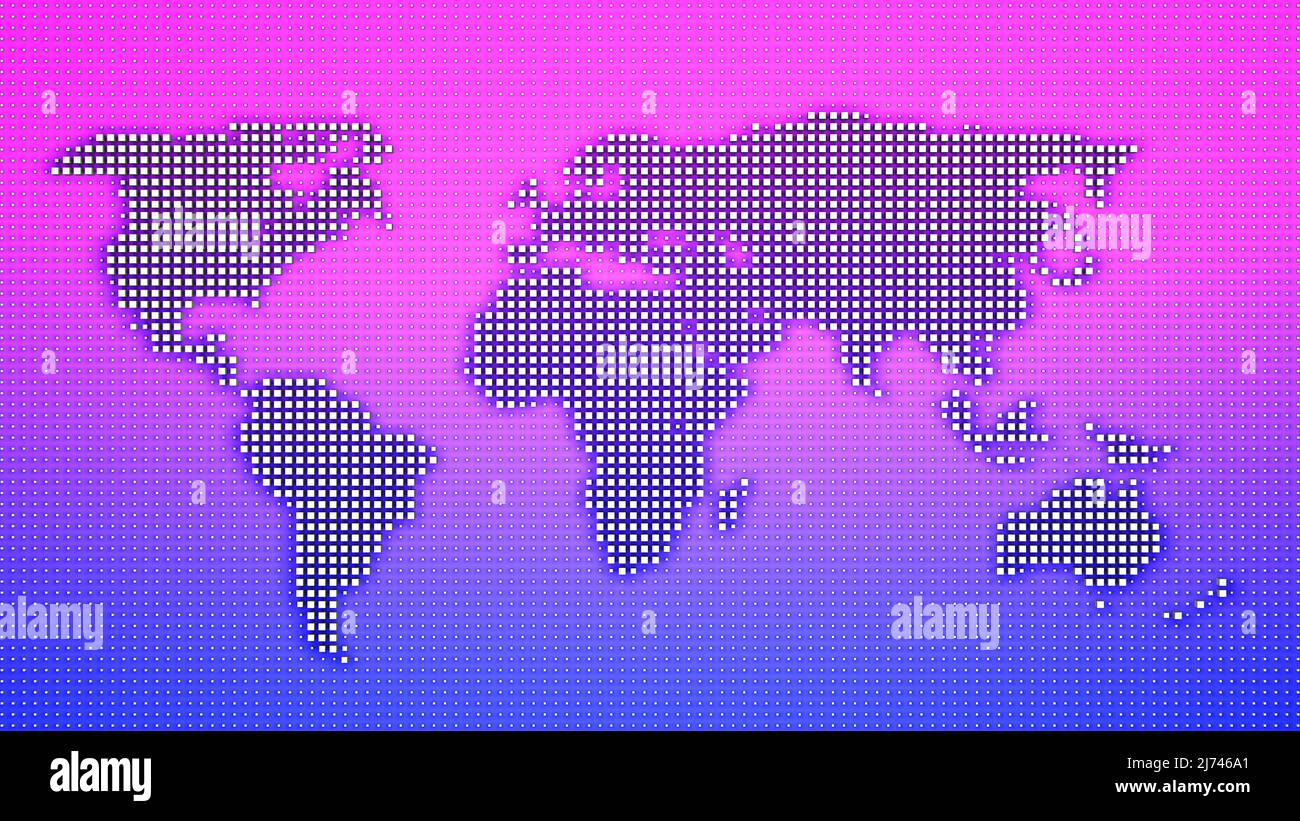 3d Pixel world map background. Digital dots in the form global earth ...