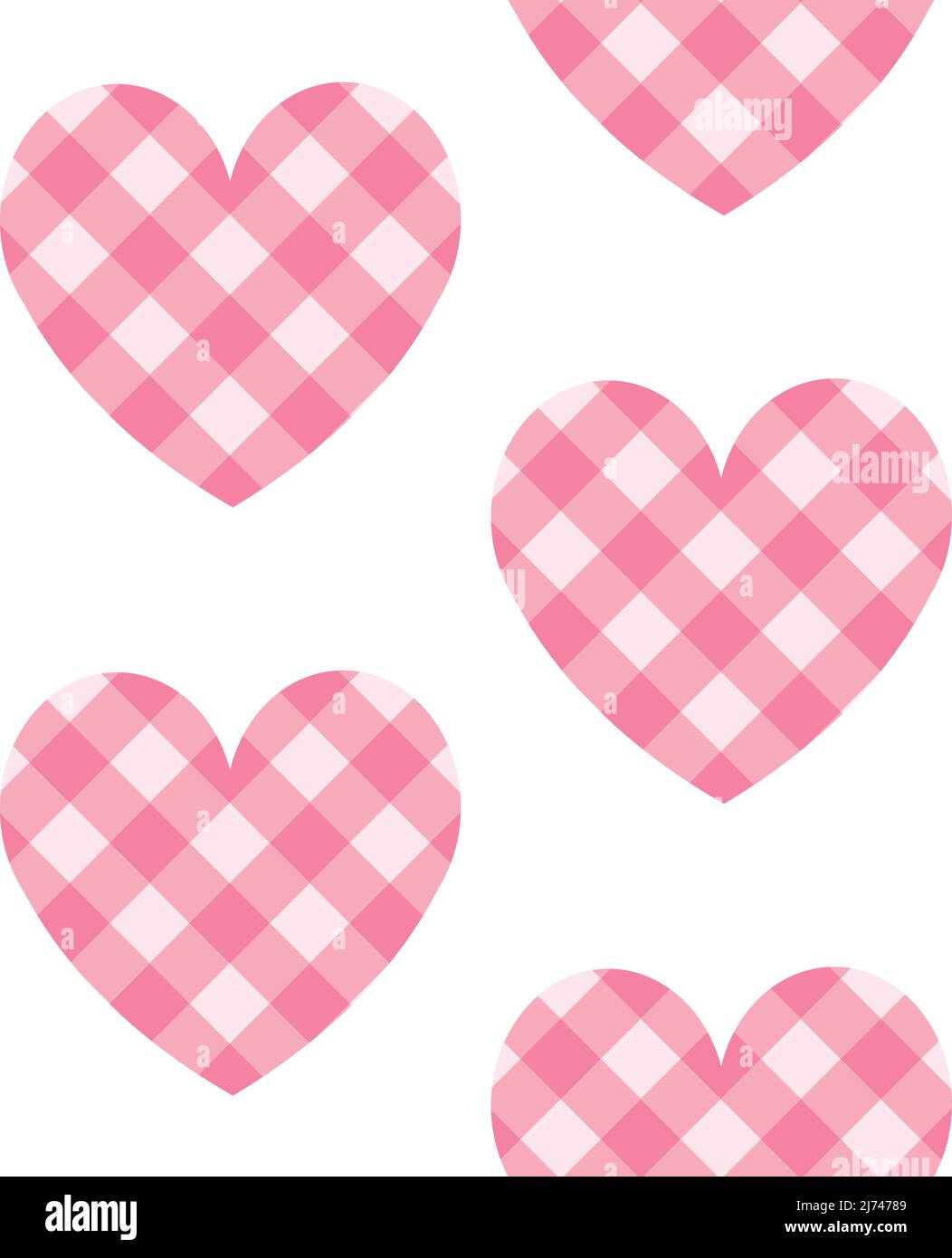 Vector seamless pattern of flat pink heart with checkered texture ...