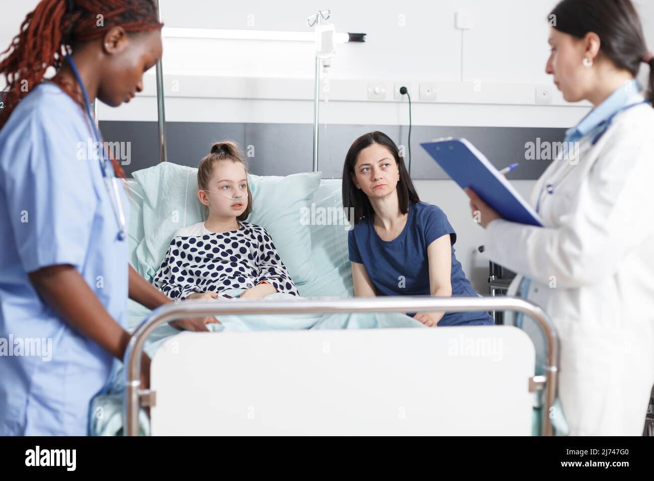 General practitioner expert prescribing ill little girl medicine based ...