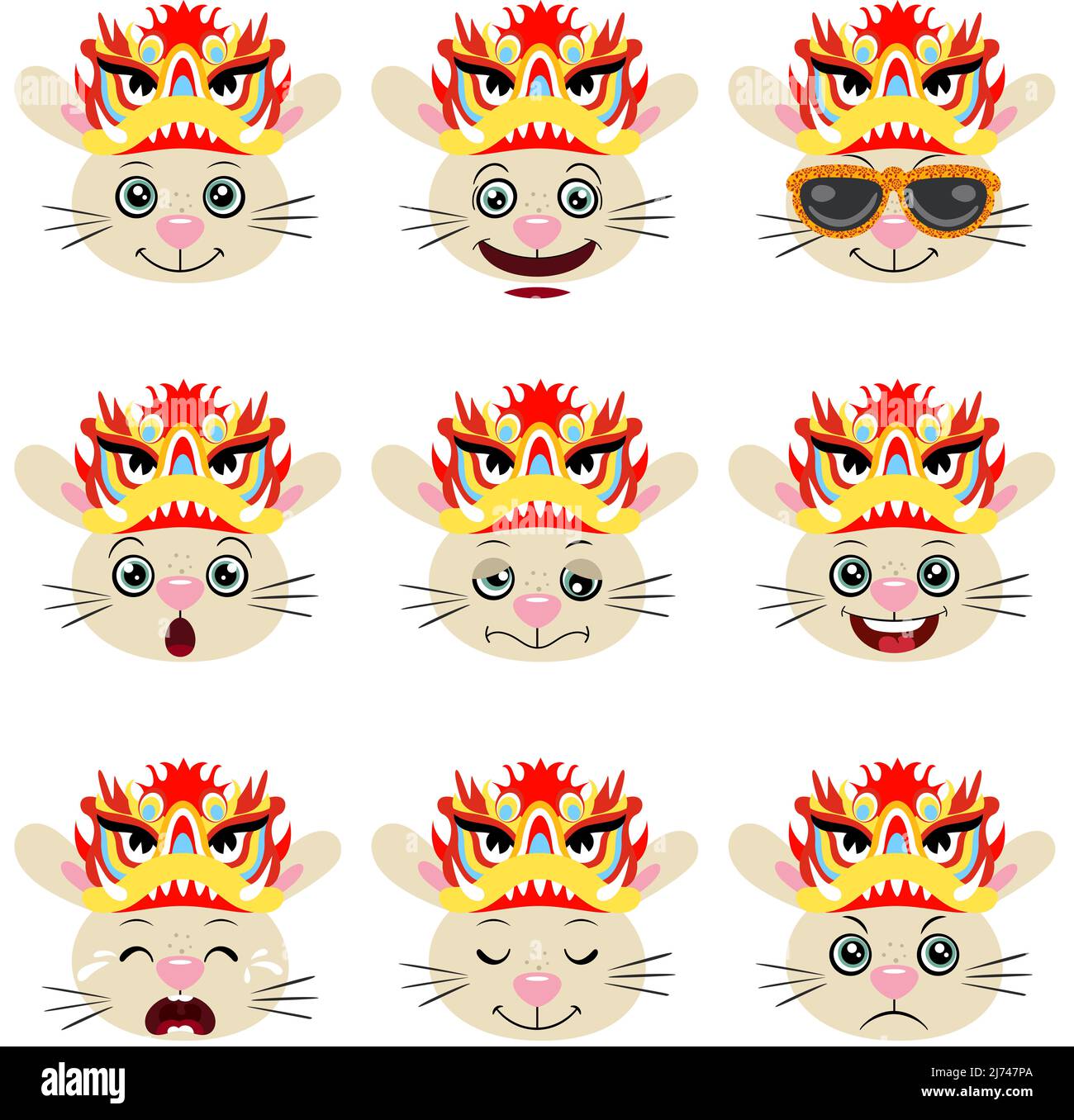Faces of chinese zodiac rabbit with feature a different expressions ...