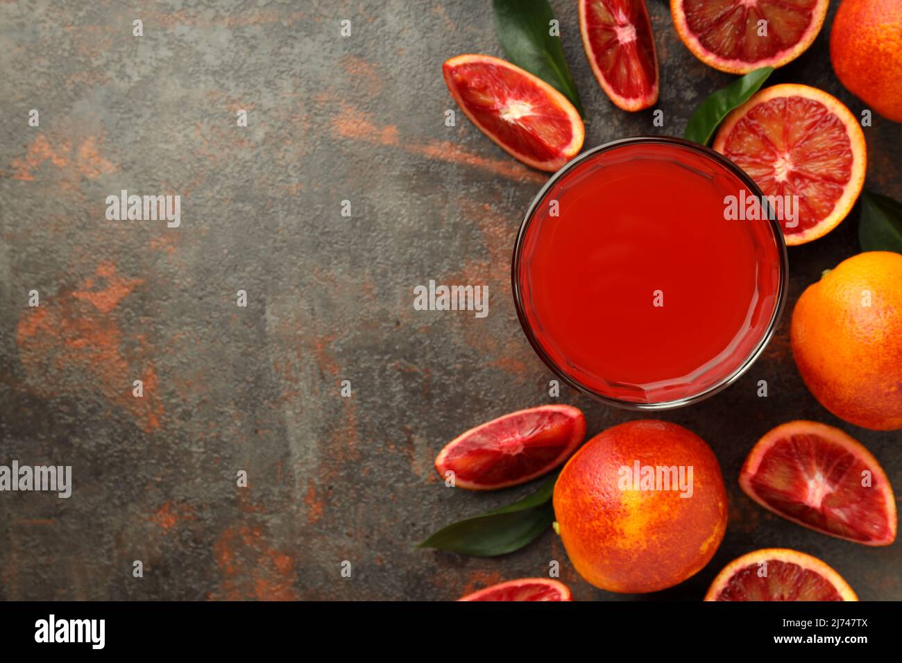 Concept of fresh drink with red orange juice, space for text Stock ...