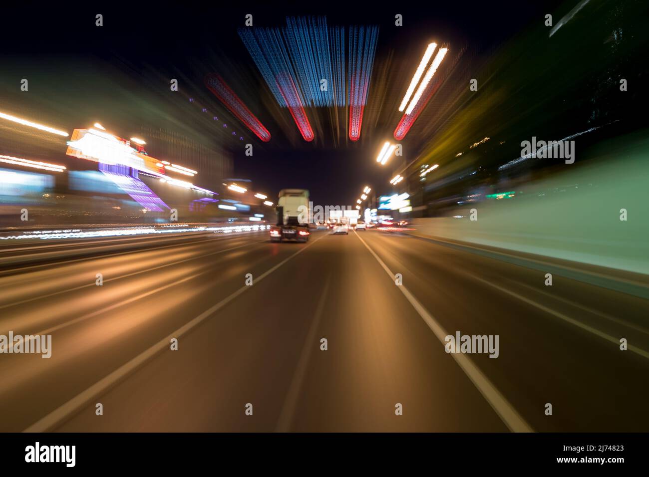 Blured road with lights with car on high speed Stock Photo - Alamy