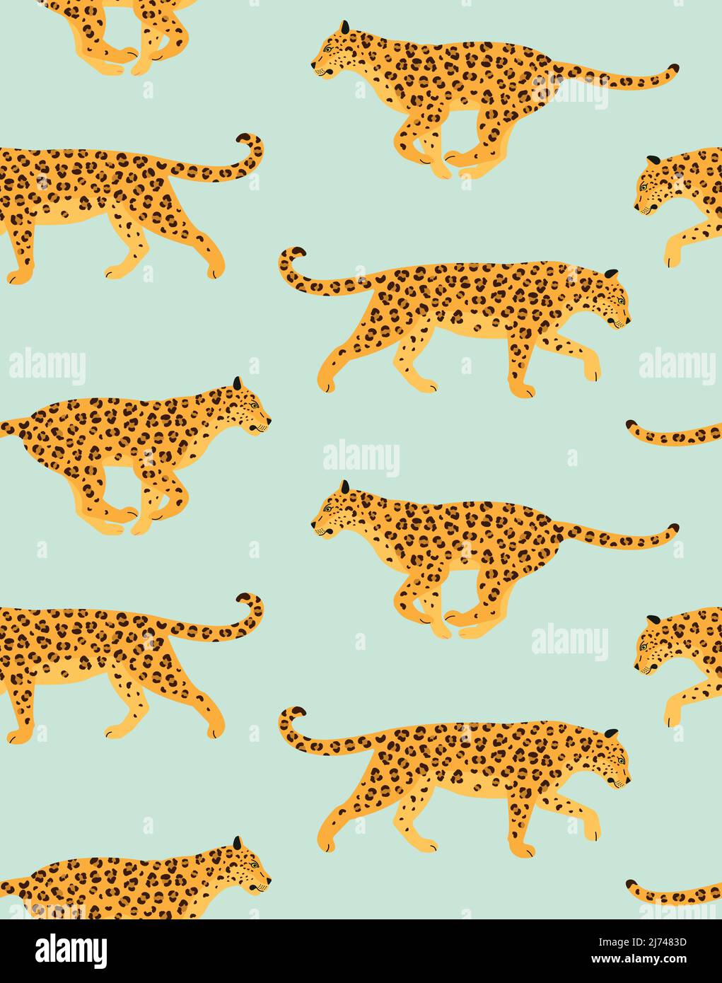 Vector seamless pattern of flat leopard isolated on mint green ...