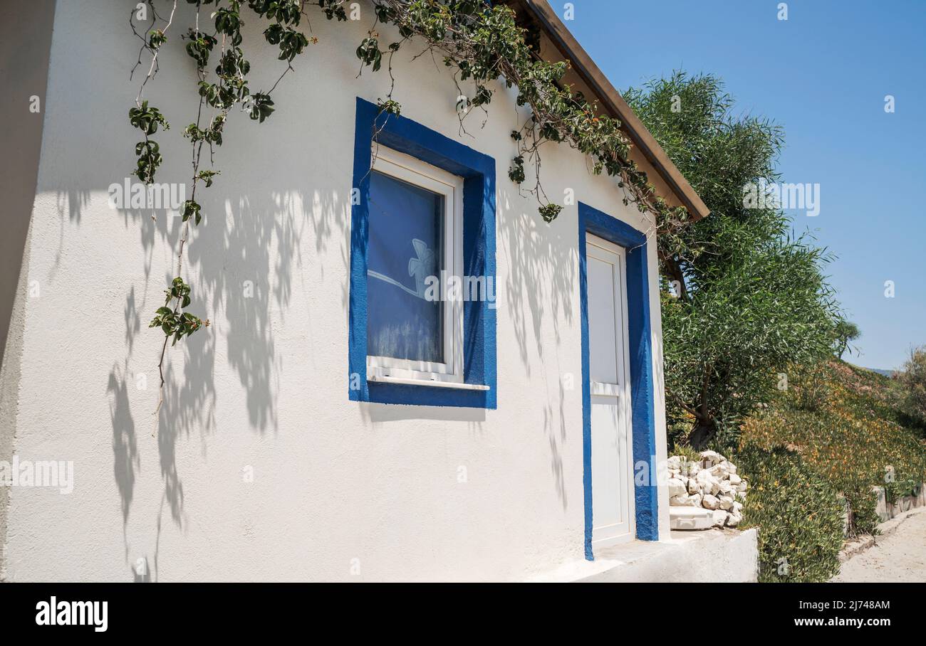 Traditional mediterranean architecture. White building on the beach ...