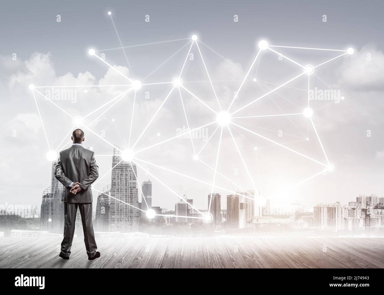 International business networking and social connection against modern ...