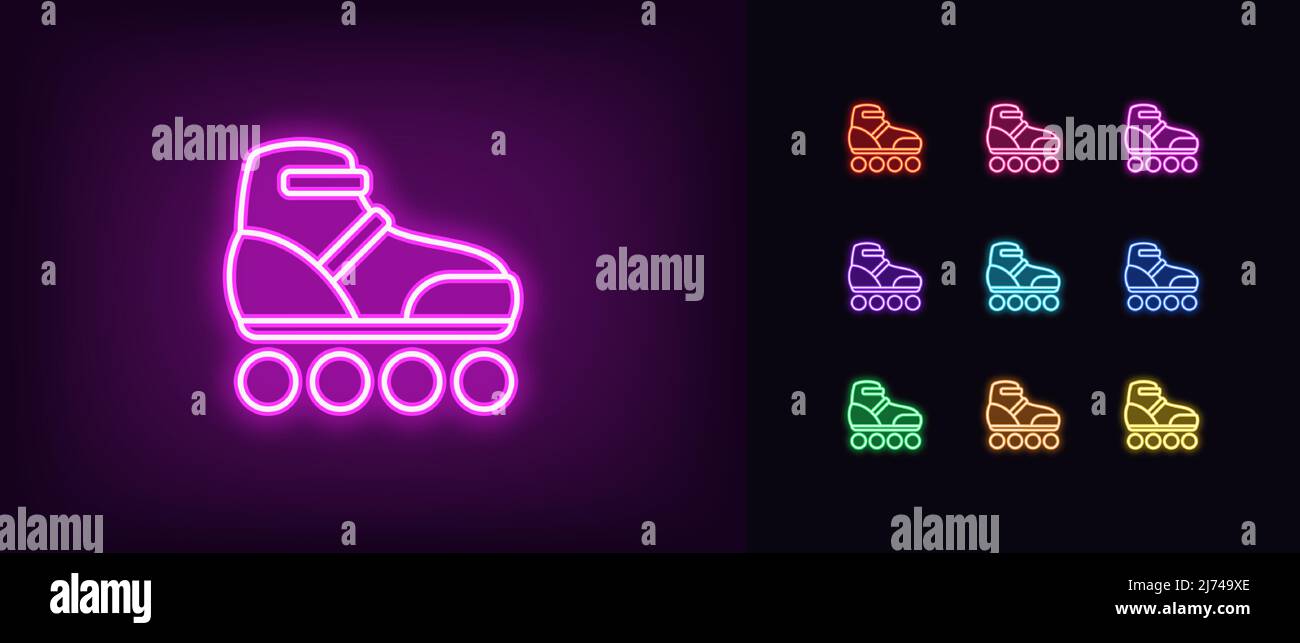 Outline neon roller skate icon. Glowing neon roller skate silhouette ...