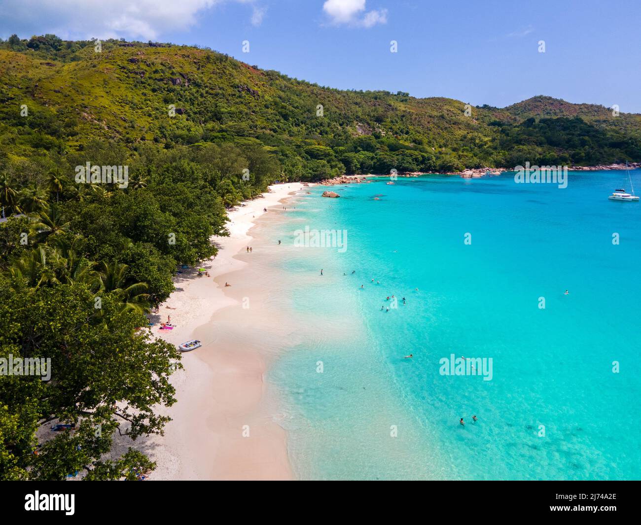 Praslin Seychelles tropical island with withe beaches and palm trees ...